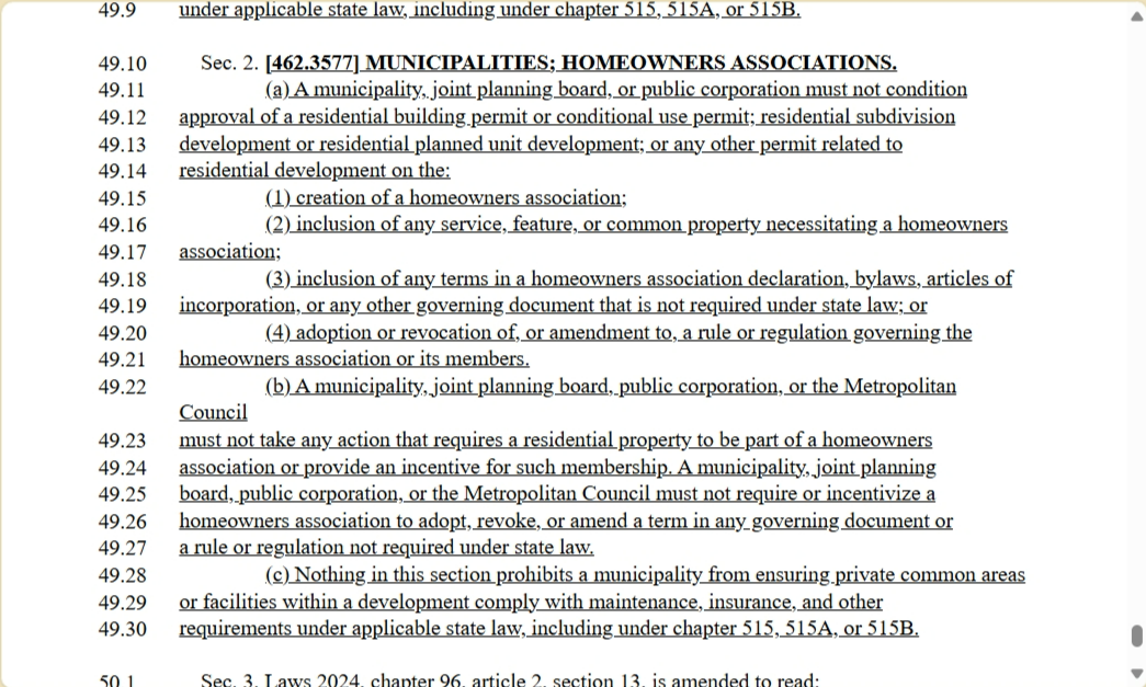 Independent American CommunitiesMN anti HOA bill provisions2